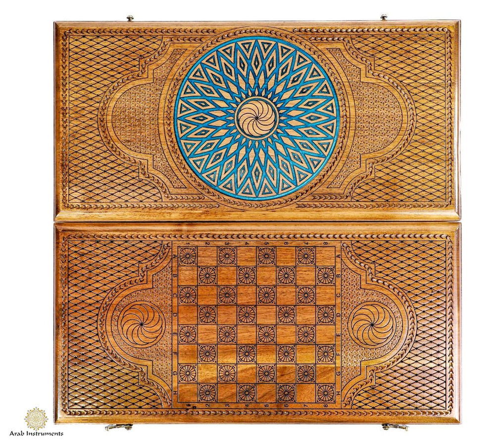 Hand Carved Premium Backgammon Blue Armenian Ornaments #AI12622 Blue