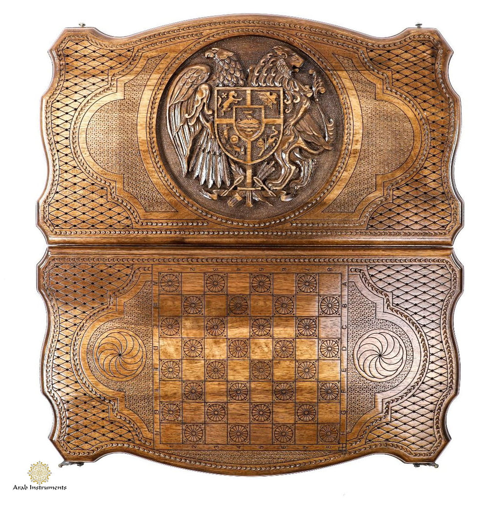 Hand Carved Premium Backgammon Coats of Arm #AI12319