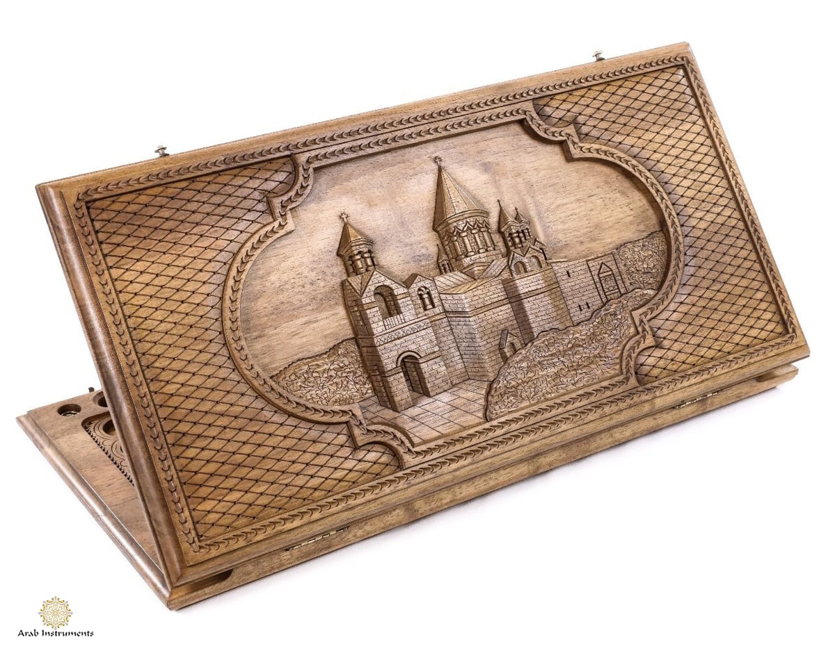 Hand Carved Premium Backgammon Etchmiadzin Church #AI12603