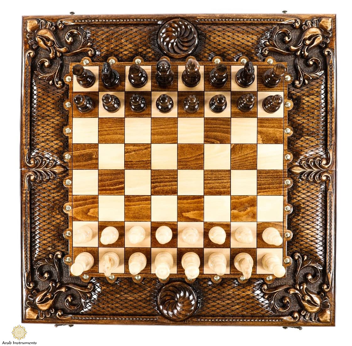 Hand Carved Premium Chess / Backgammon Ornamental Stunning Pattern #AI