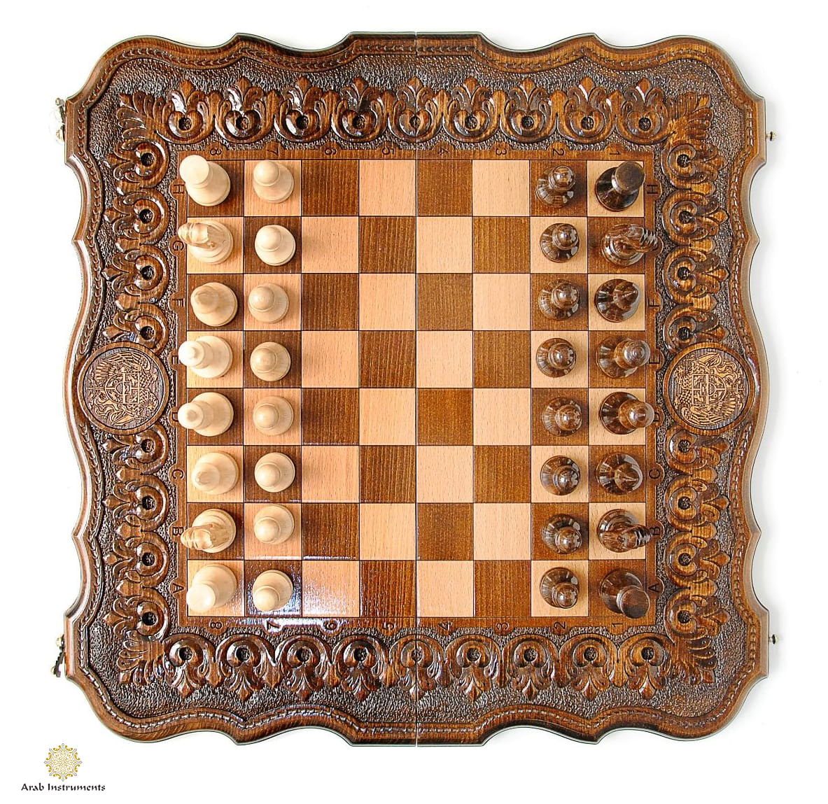 Hand Carved Premium Chess / Backgammon Wood Ornamental #AI31354
